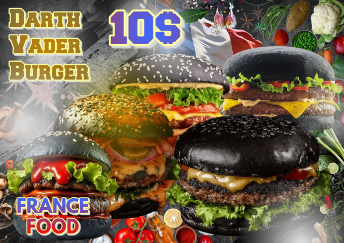 Black Abstract Darth Vader Burger France Food A4 Template | PosterMyWall