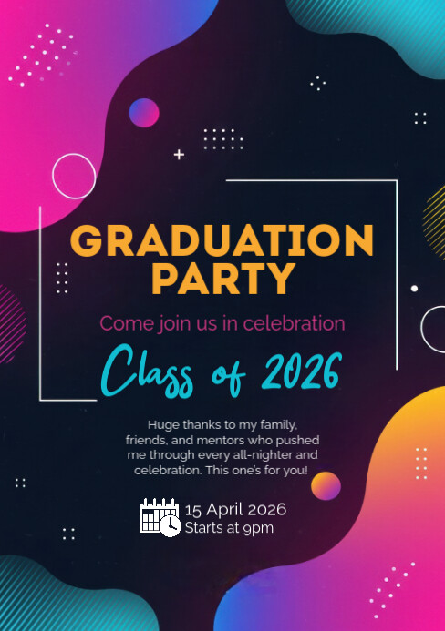 Black Abstract Graduation Party A5 Template | PosterMyWall