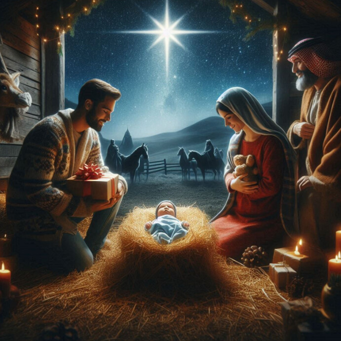 Black Abstract Mary, Joseph And Baby Jesus Background Instagram Post ...
