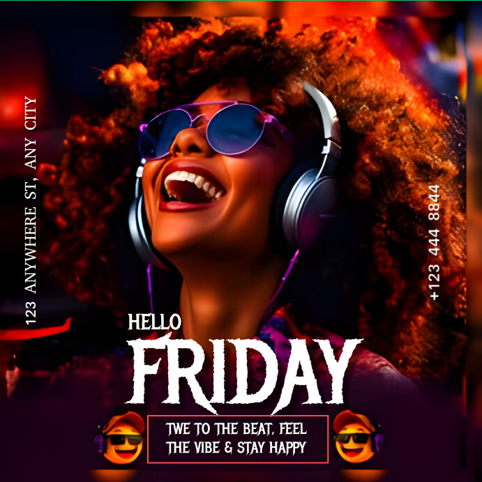 Copy of Black Abstract Red Background Neon Hello Frid | PosterMyWall