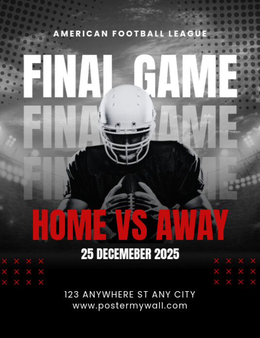 Black Abstrak American Football Match Day Pamflet (letter As) Template ...