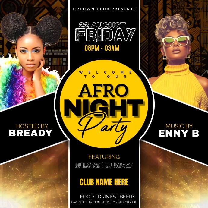 Plantilla de Black Afro Night Party Instagram Post | PosterMyWall