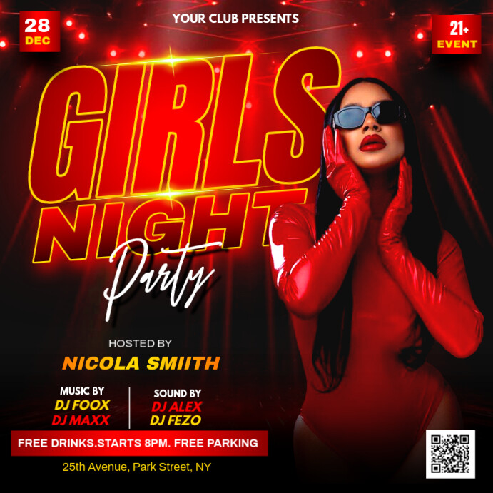 Black After Work Girls Night Party Flyer Instagram Post Template | PosterMyWall
