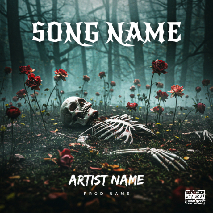 Black Album Cover skeleton rest in peace forest Template | PosterMyWall
