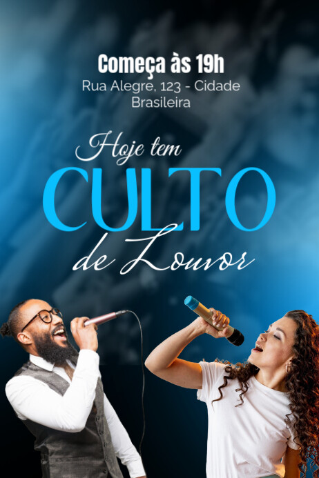 Black Alegre Convite Hoje Tem Culto De Louvor Cartaz Template ...