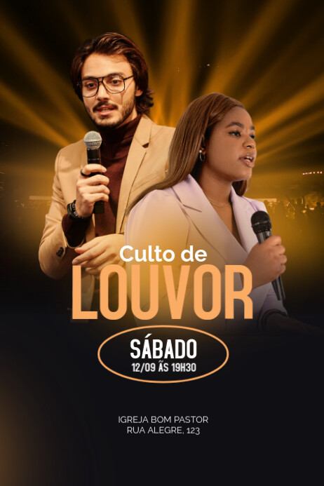 Black Alegre Culto De Louvor Cartaz Template | PosterMyWall