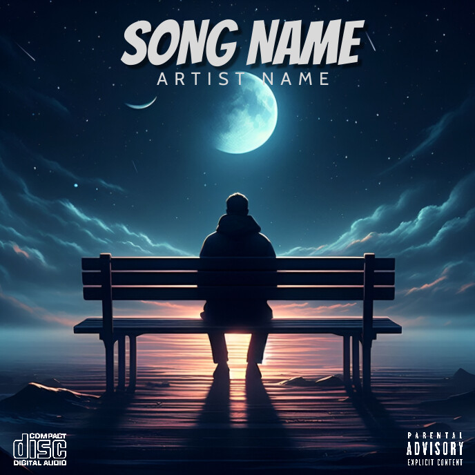 Black Alone Man With Moon Night Mixtape Cove | PosterMyWall