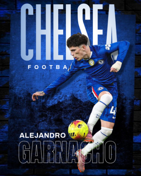 Black ANd Blue Alejandro Garnacho Chelsea Football Player Club Match ...