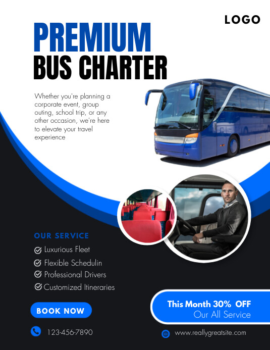 Copy of Black And Blue Modern Bus Charter Service Fly | PosterMyWall