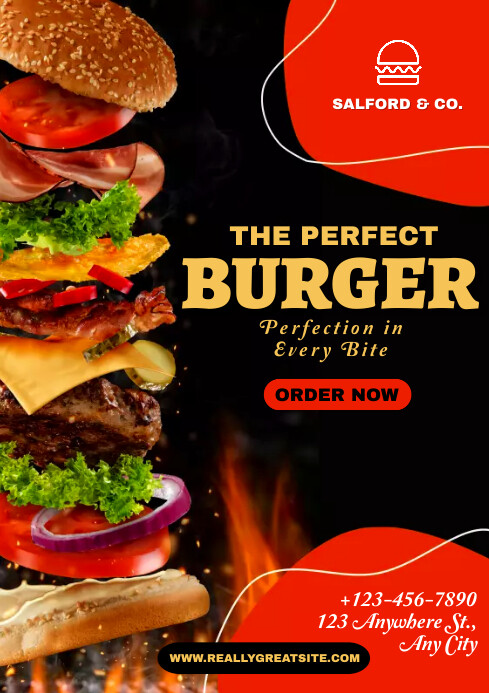 Black and Bright Orange Burger Cool Poster Template | PosterMyWall