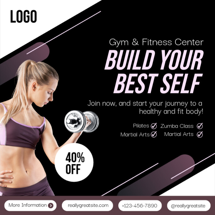 Black and Dark Purple Modern Gym and Fitness Center Instagram Post ...