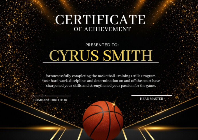 Black and Gold Basketball Certificate Template | PosterMyWall