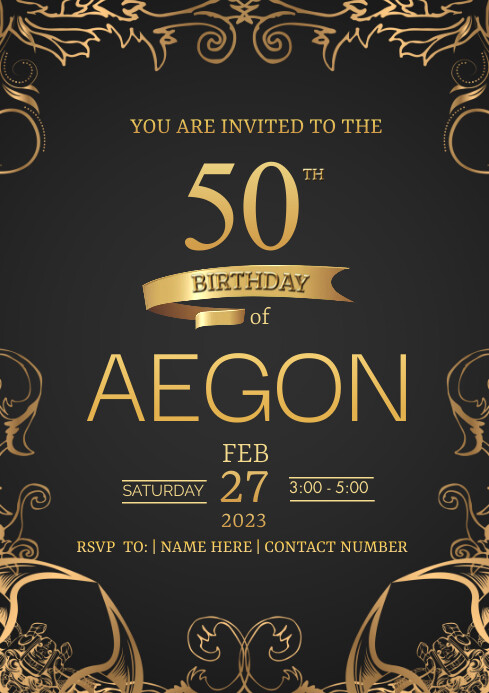 Black and gold birthday invitation Template | PosterMyWall