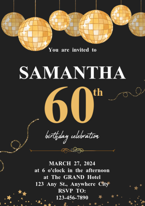 BLACK AND GOLD BIRTHDAY INVITATION Template | PosterMyWall