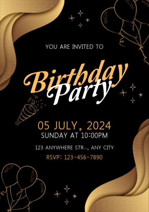 black and gold elegant birthday invite Template | PosterMyWall