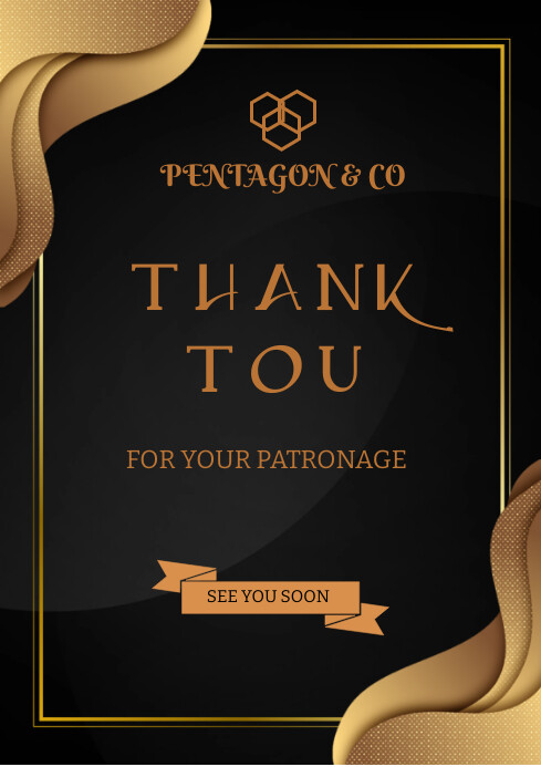 Black And Gold Elegant Thank You Card A4 Template | PosterMyWall