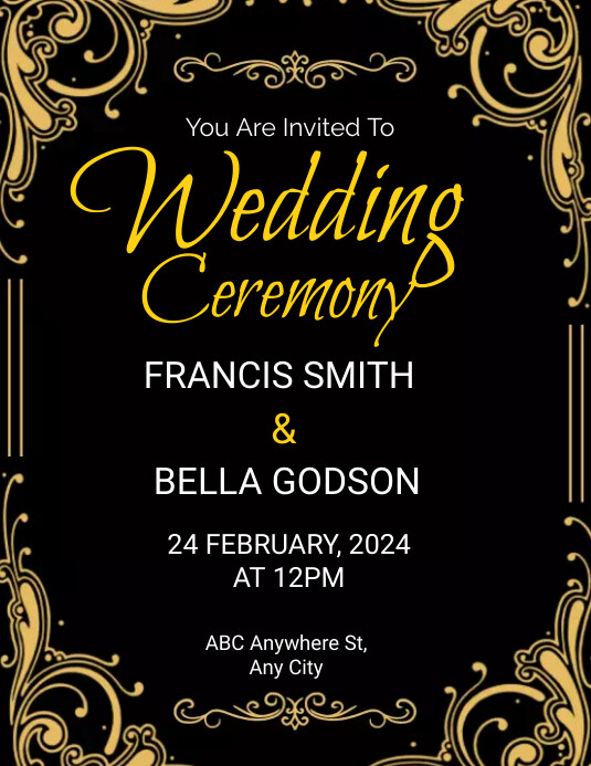 Black and gold Elegant wedding ceremony invit Templat | PosterMyWall