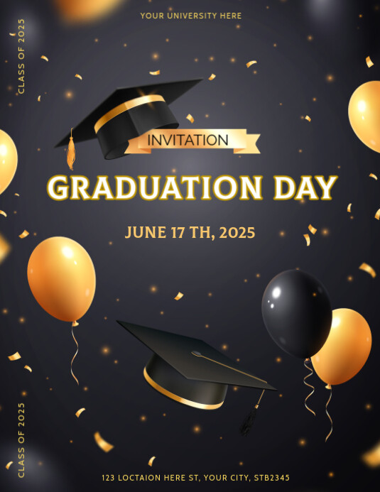 black and gold graduation Templat | PosterMyWall