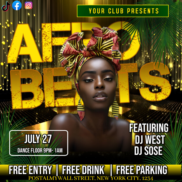 Copy of Black and gold Maximalist Afro Beats Club Fly | PosterMyWall