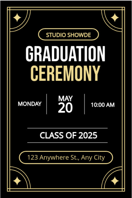 Black and Gold Modern Graduation Ceremony Program Template | PosterMyWall