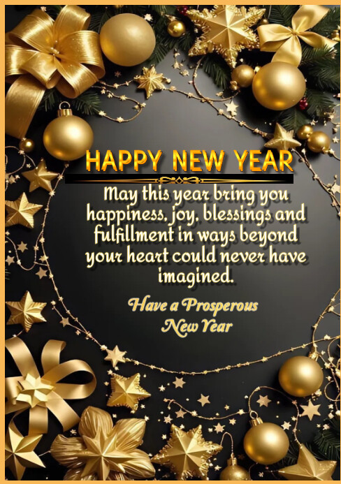 Black and gold Modern New Year Greeting Card Template | PosterMyWall