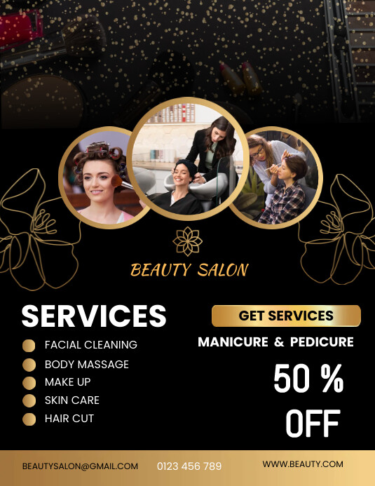 Black and gold Professional Beauty Salon Flye Template | PosterMyWall