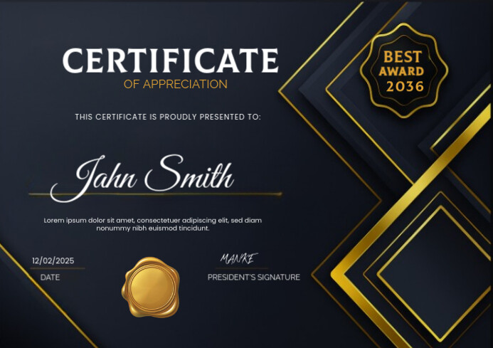 Black and gold Professional Certificate Of Appreciation A4 Template ...