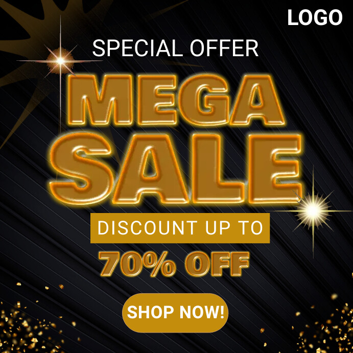 Black and gold special offer mega sale post Template | PosterMyWall