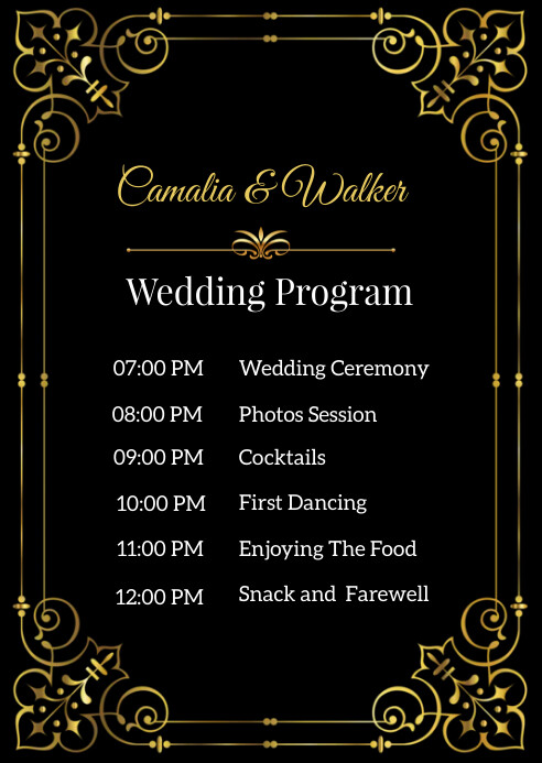 Copy of Black and Gold Wedding Ceremony Program | PosterMyWall