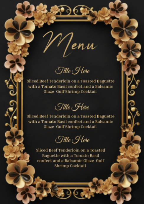 Plantilla de Black and Gold Wedding Menu Card Template | PosterMyWall