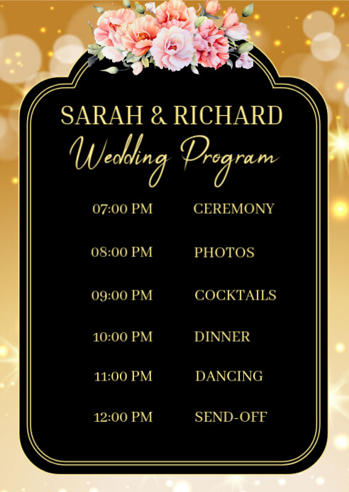 Black and Gold Wedding Program Template | PosterMyWall