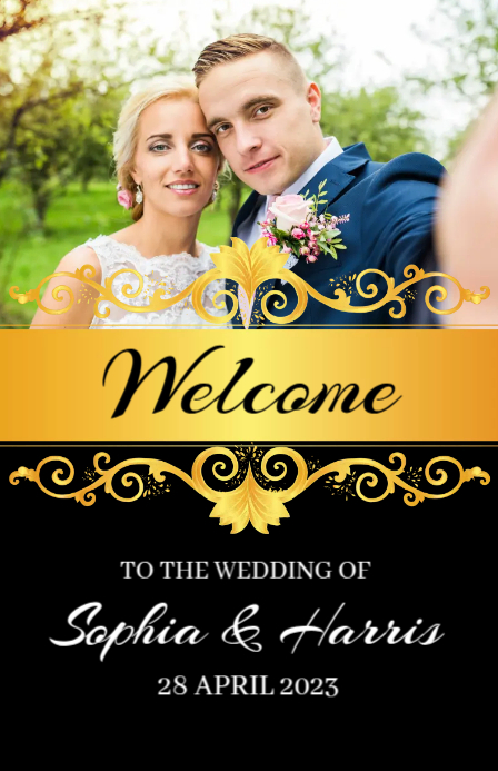Black and Gold Wedding Welcome Sign Template | PosterMyWall