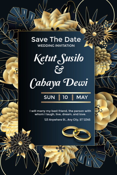Black And Golden Neon Wedding Invitation Poster Template | PosterMyWall