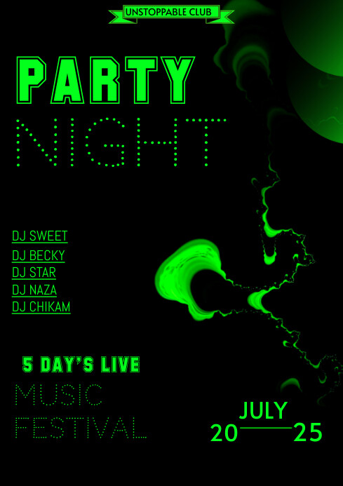 Black and green background party night flyer Template | PosterMyWall