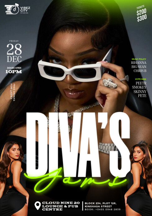 Black and Green Diva's Night Party Club Flyer A4 Template | PosterMyWall