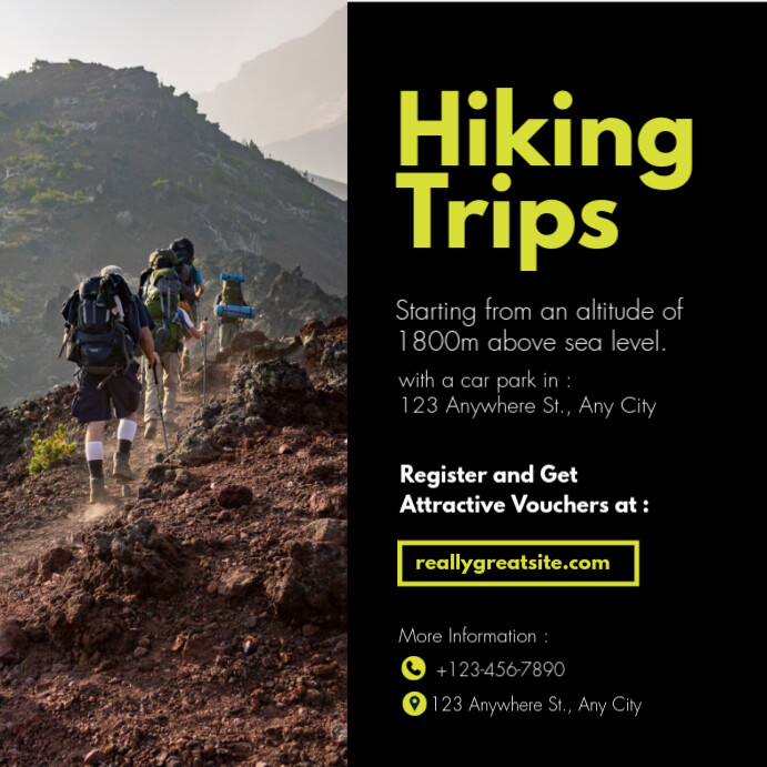 Black and Light Green Modern Illustrative Hiking Trips Promotion ...