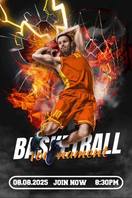 Black And Orange Bold Basketball Tournament Poster Template | PosterMyWall