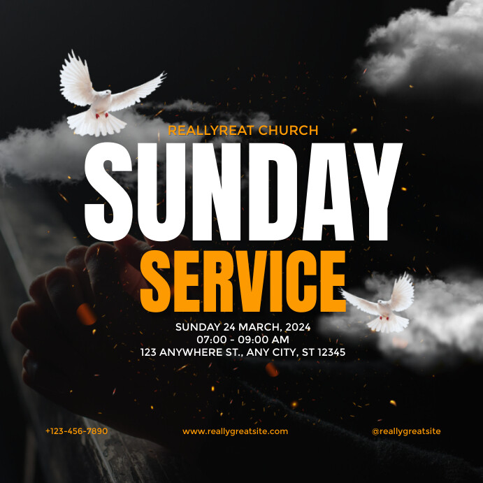 Black And Orange Bold Modern Sunday Service I Template | PosterMyWall