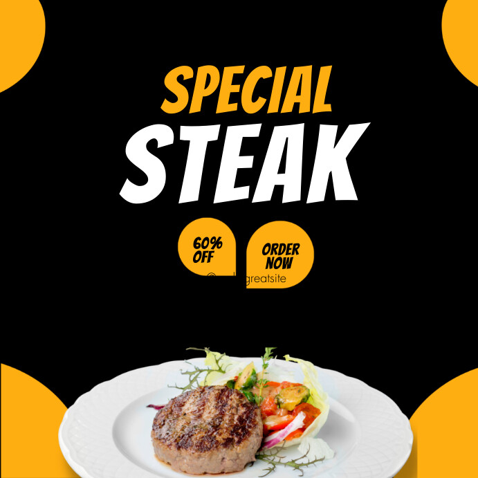 Plantilla de Black And Orange Delicious Steak Promo Instag | PosterMyWall