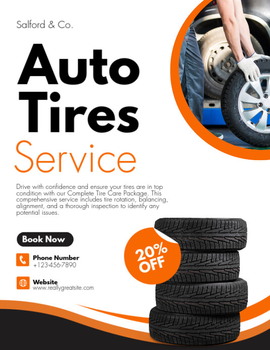 Modèle Black and Orange Modern Auto Tires Service Poster | PosterMyWall