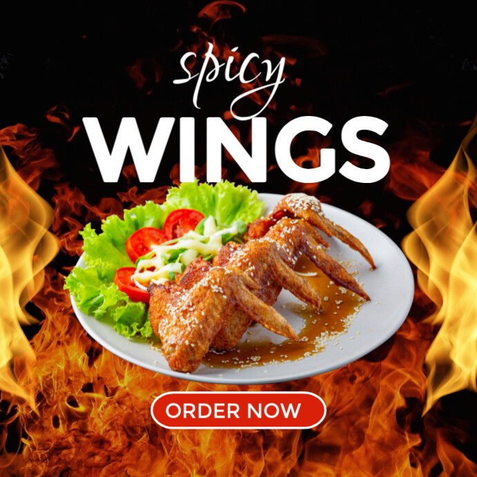 Copy of Black and Red Bold Modern Fire Hot Chicken Wings Food Instagram ...