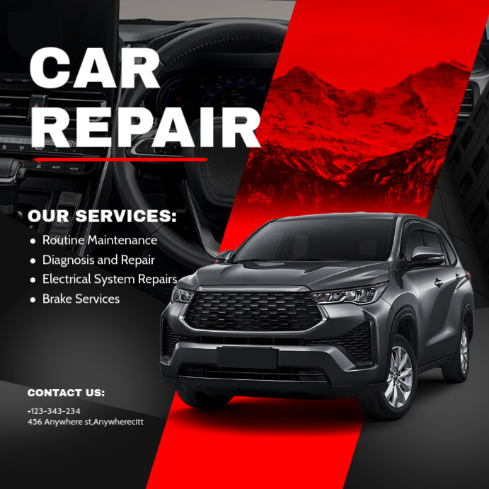 Copy of Black and red car repair instagram post | PosterMyWall