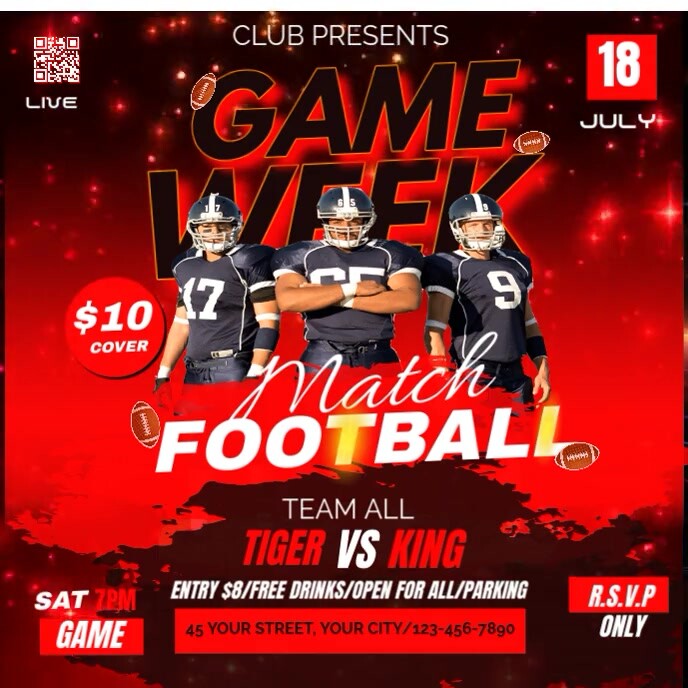 Black and red game week football match Template | PosterMyWall