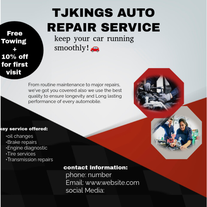 Plantilla de Black and red Geometric A Simple Auto Repair Services ...