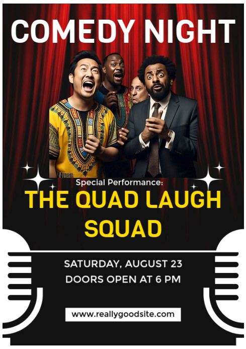 Black and Red Maximalist Comedy Night Quad Squad A4 Template | PosterMyWall