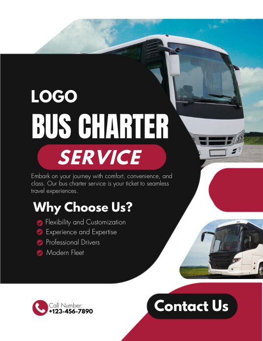 Copy of Black and Red Modern Bus Charter Service Flye | PosterMyWall
