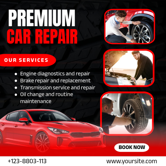 black and red professional car repair instagram post Template ...