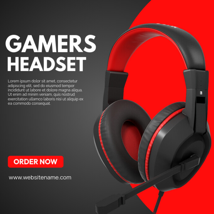 Black and red Professional Gamers Headphone Ads Instagram Post Template ...