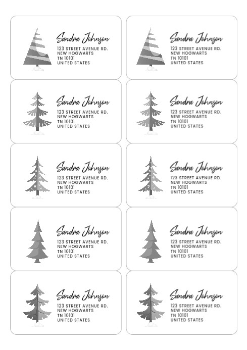 Black and White Christmas Tree Printable Address Labels Template ...
