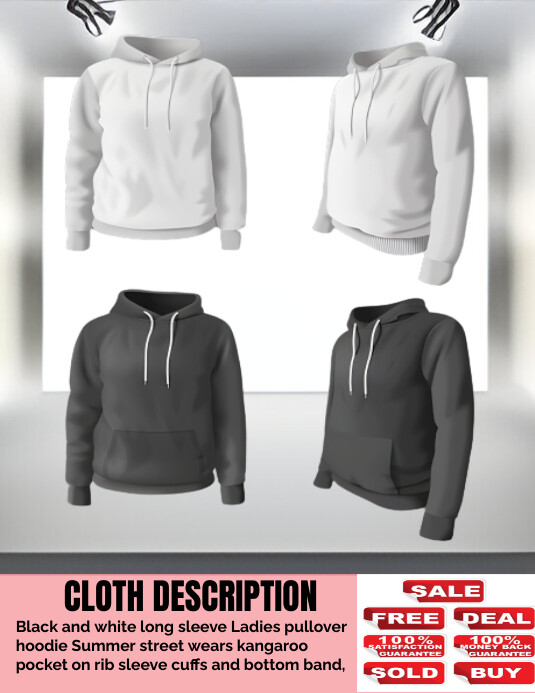 Black and white Ladies' pullover hoodies Template | PosterMyWall